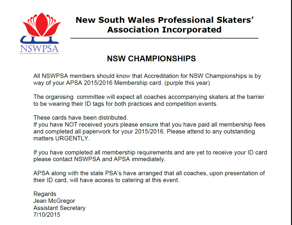 * NSW State Championships – Accreditation ID Cards – NSWPSA