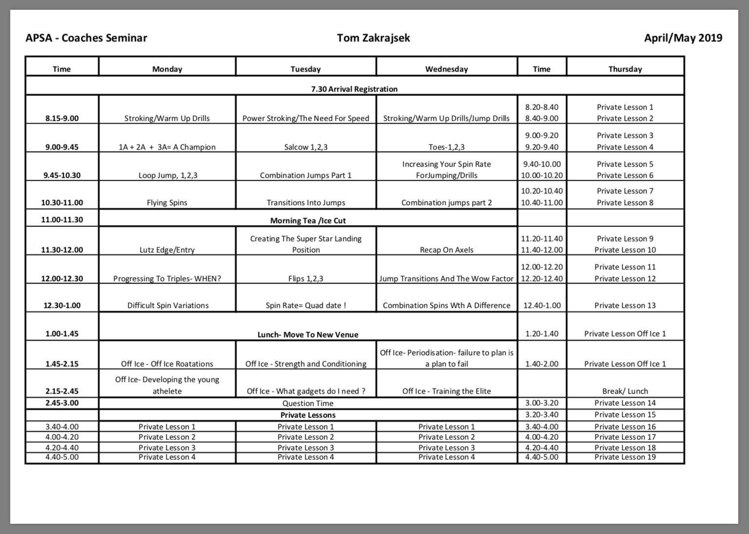 * Tom Z Seminar Schedule 29/4/19 to 2/5/19 – NSWPSA